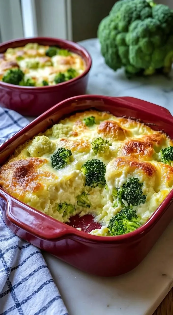 Low-Calorie Broccoli and Cauliflower Cottage Cheese Bake